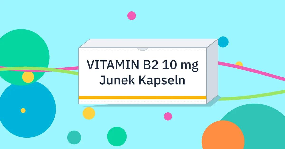Symbolbild: Packung mit der Aufschrift VITAMIN B2 10 mg Junek Kapseln (PZN 16572112) – Verfügbarkeit und Bezug in Apotheken in Frankfurt am Main