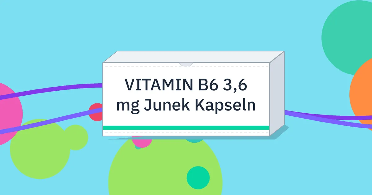 Symbolbild: Packung mit der Aufschrift VITAMIN B6 3,6 mg Junek Kapseln (PZN 04367654) – Verfügbarkeit und Bezug in Apotheken in Frankfurt am Main