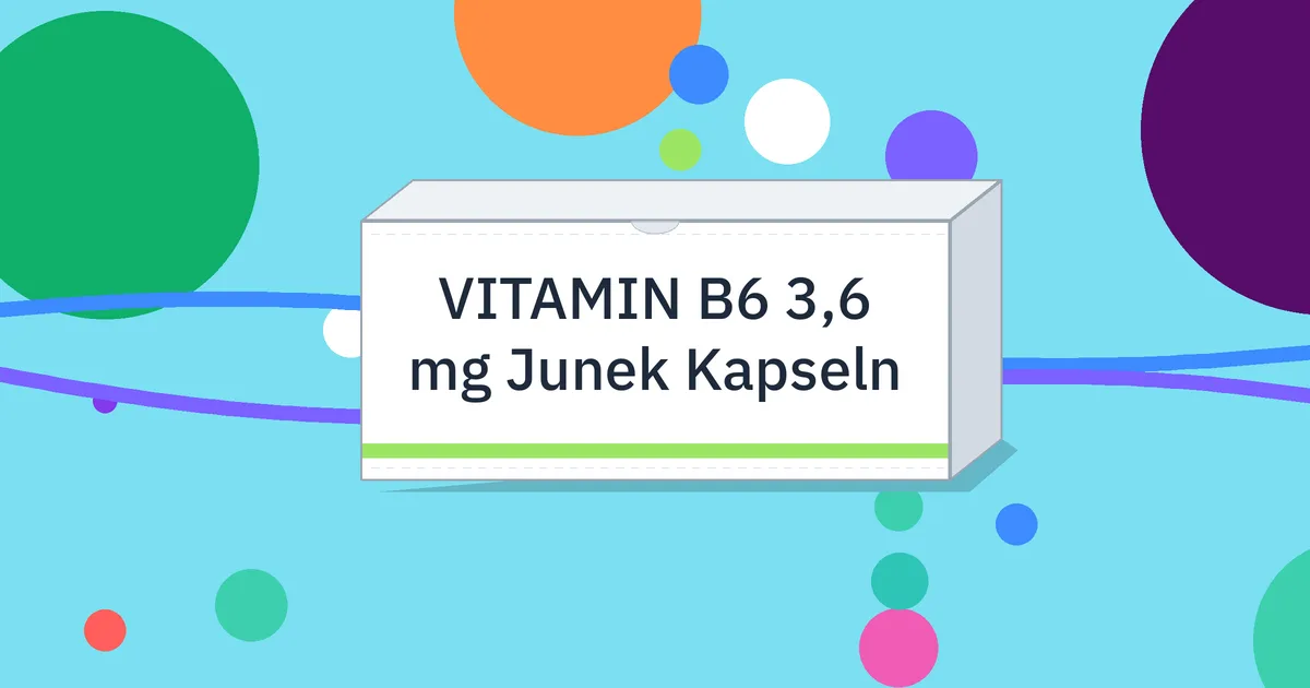 Symbolbild: Packung mit der Aufschrift VITAMIN B6 3,6 mg Junek Kapseln (PZN 04367677) – Verfügbarkeit und Bezug in Apotheken in Frankfurt am Main