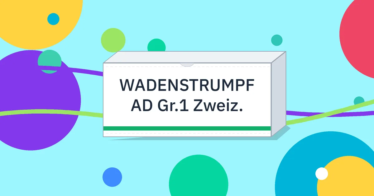 Symbolbild: Packung mit der Aufschrift WADENSTRUMPF AD Gr.1 Zweiz. (PZN 01737837) – Verfügbarkeit und Bezug in Apotheken in Frankfurt am Main