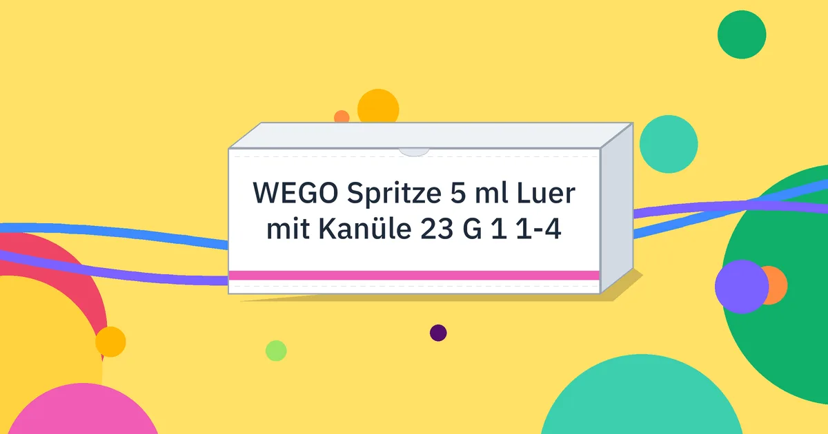 Symbolbild: Packung mit der Aufschrift WEGO Spritze 5 ml Luer mit Kanüle 23 G 1 1-4 (PZN 18859036) – Verfügbarkeit und Bezug in Apotheken in Frankfurt am Main