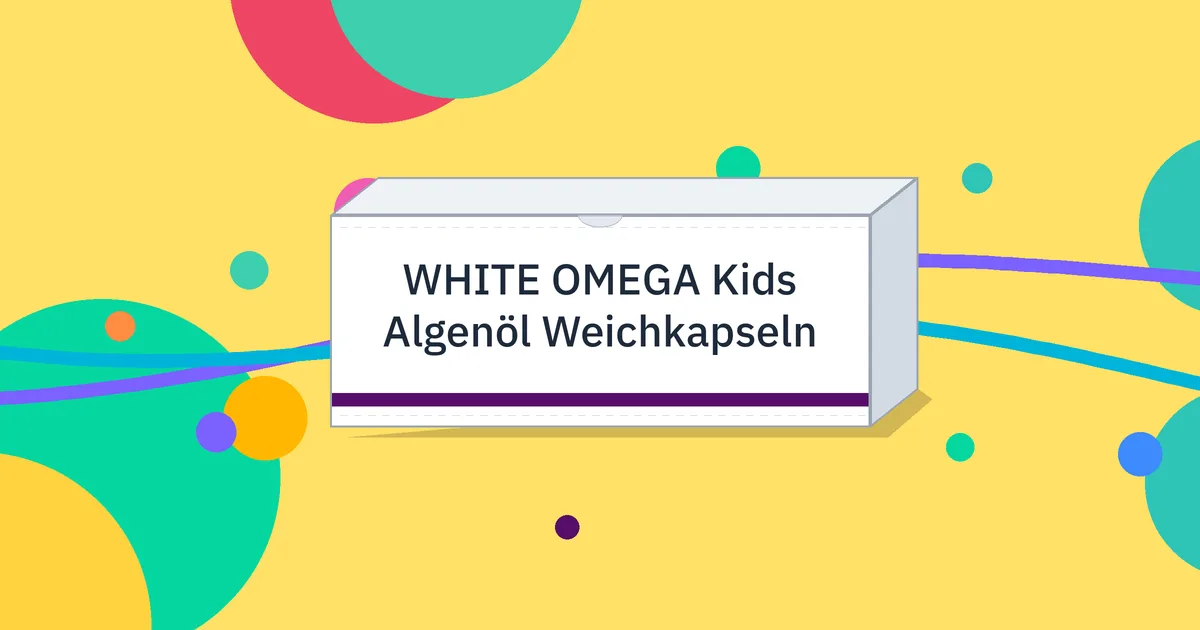 Symbolbild: Packung mit der Aufschrift WHITE OMEGA Kids Algenöl Weichkapseln (PZN 20617501) – Verfügbarkeit und Bezug in Apotheken in Frankfurt am Main