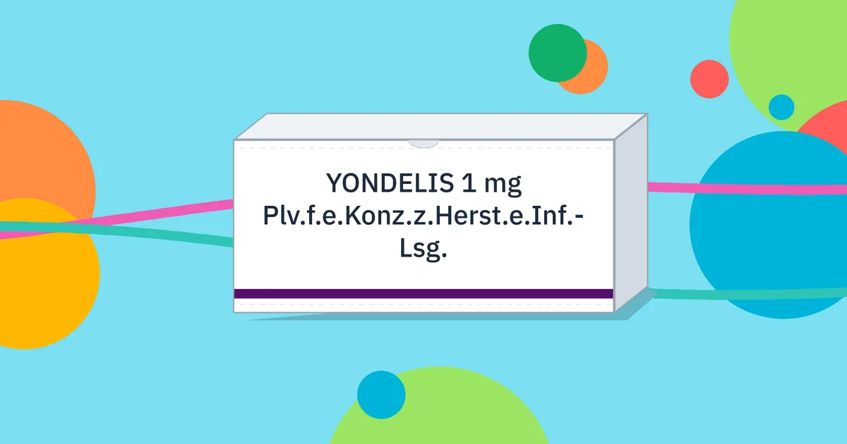 Symbolbild: Packung mit der Aufschrift YONDELIS 1 mg Plv.f.e.Konz.z.Herst.e.Inf.-Lsg. (PZN 05705001) – Verfügbarkeit und Bezug in Apotheken in Frankfurt am Main