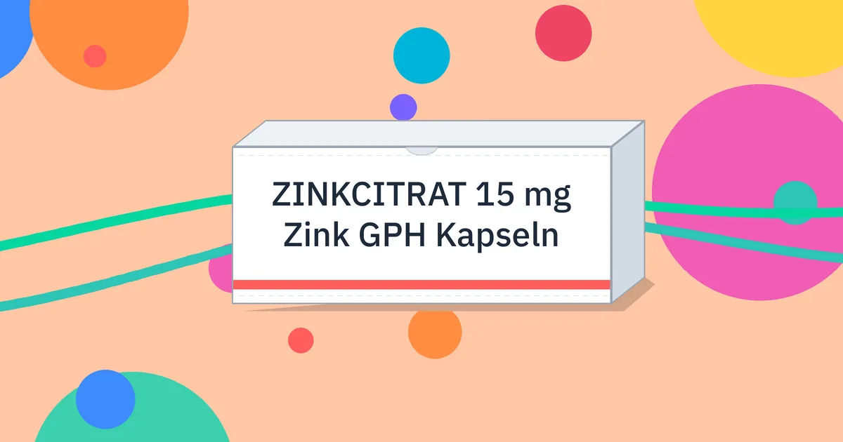 Symbolbild: Packung mit der Aufschrift ZINKCITRAT 15 mg Zink GPH Kapseln (PZN 20283833) – Verfügbarkeit und Bezug in Apotheken in Frankfurt am Main