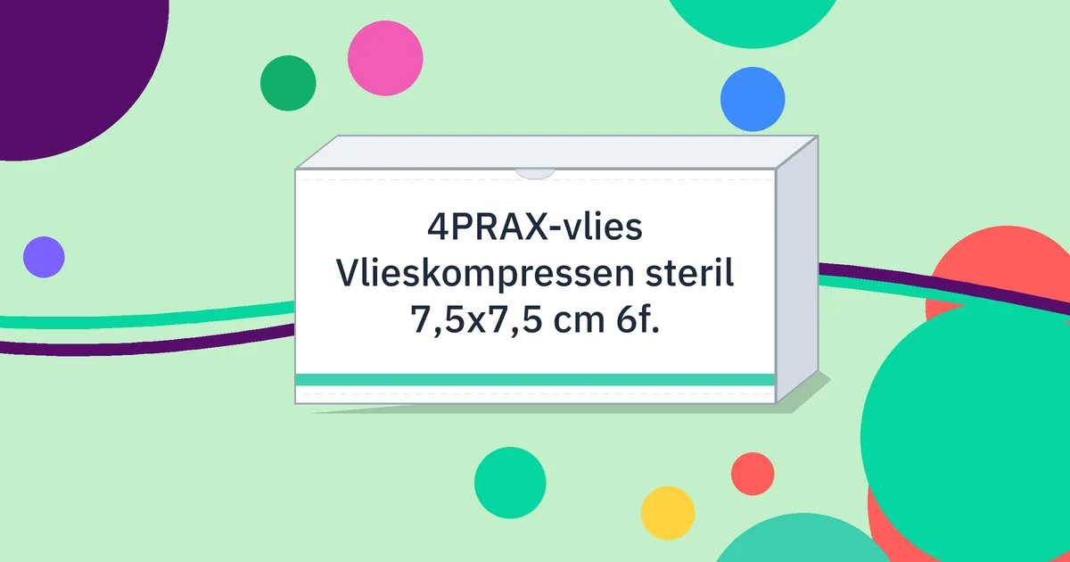 Symbolbild: Packung mit der Aufschrift 4PRAX-vlies Vlieskompressen steril 7,5x7,5 cm 6f. (PZN 20229816) – Verfügbarkeit und Bezug in Apotheken in Frankfurt am Main