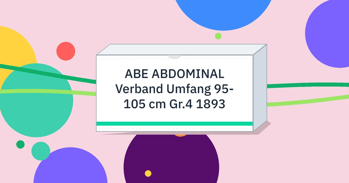 Symbolbild: Packung mit der Aufschrift ABE ABDOMINAL Verband Umfang 95-105 cm Gr.4 1893 (PZN 01363696) – Verfügbarkeit und Bezug in Apotheken in Frankfurt am Main