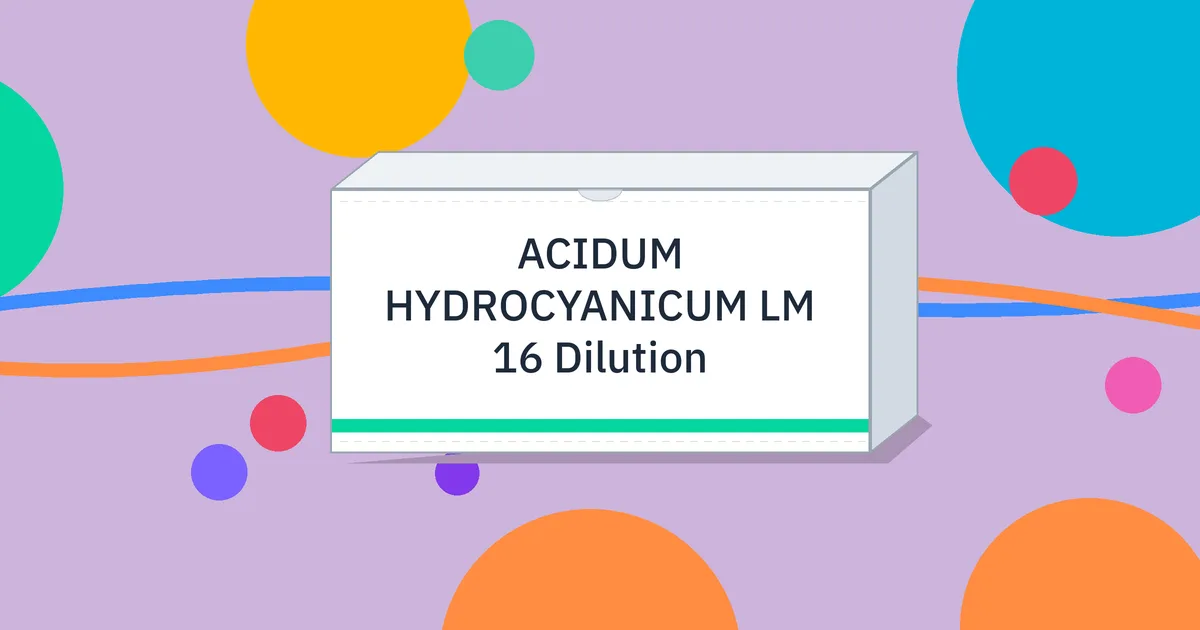 Symbolbild: Packung mit der Aufschrift ACIDUM HYDROCYANICUM LM 16 Dilution (PZN 13278381) – Verfügbarkeit und Bezug in Apotheken in Frankfurt am Main