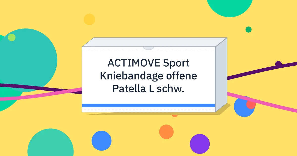 Symbolbild: Packung mit der Aufschrift ACTIMOVE Sport Kniebandage offene Patella L schw. (PZN 18328362) – Verfügbarkeit und Bezug in Apotheken in Frankfurt am Main