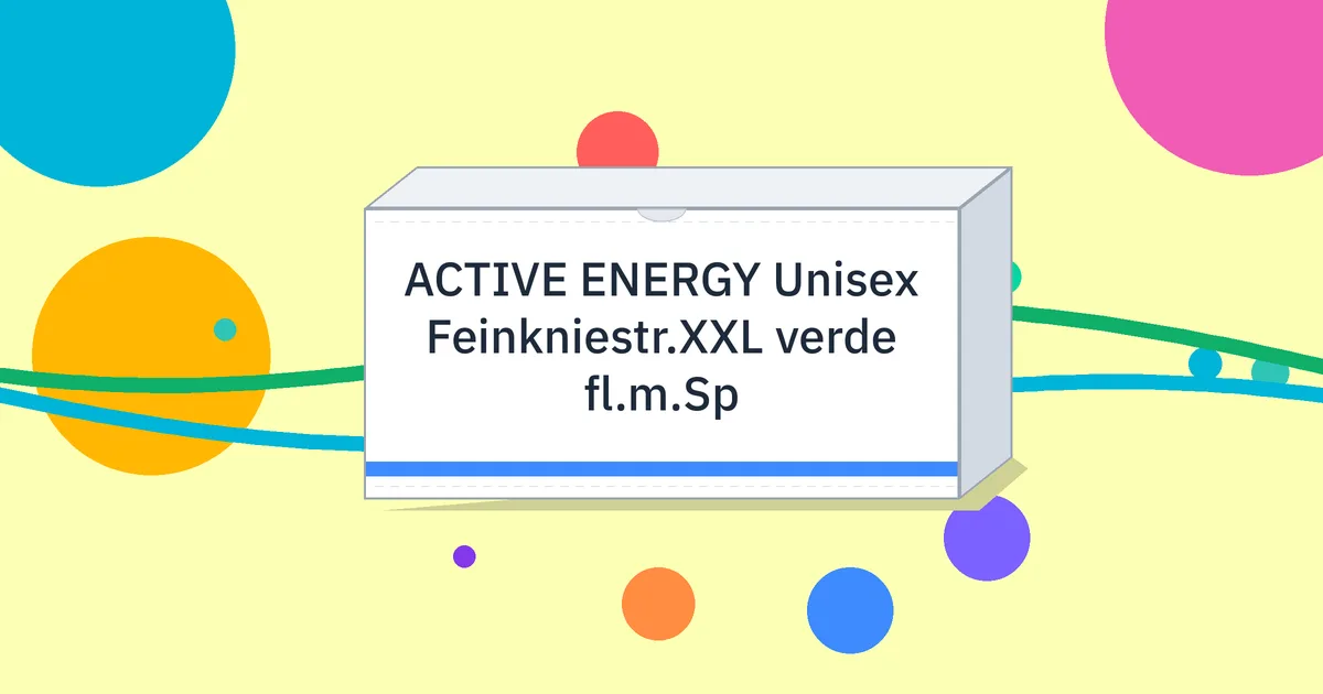 Symbolbild: Packung mit der Aufschrift ACTIVE ENERGY Unisex Feinkniestr.XXL verde fl.m.Sp (PZN 16194360) – Verfügbarkeit und Bezug in Apotheken in Frankfurt am Main