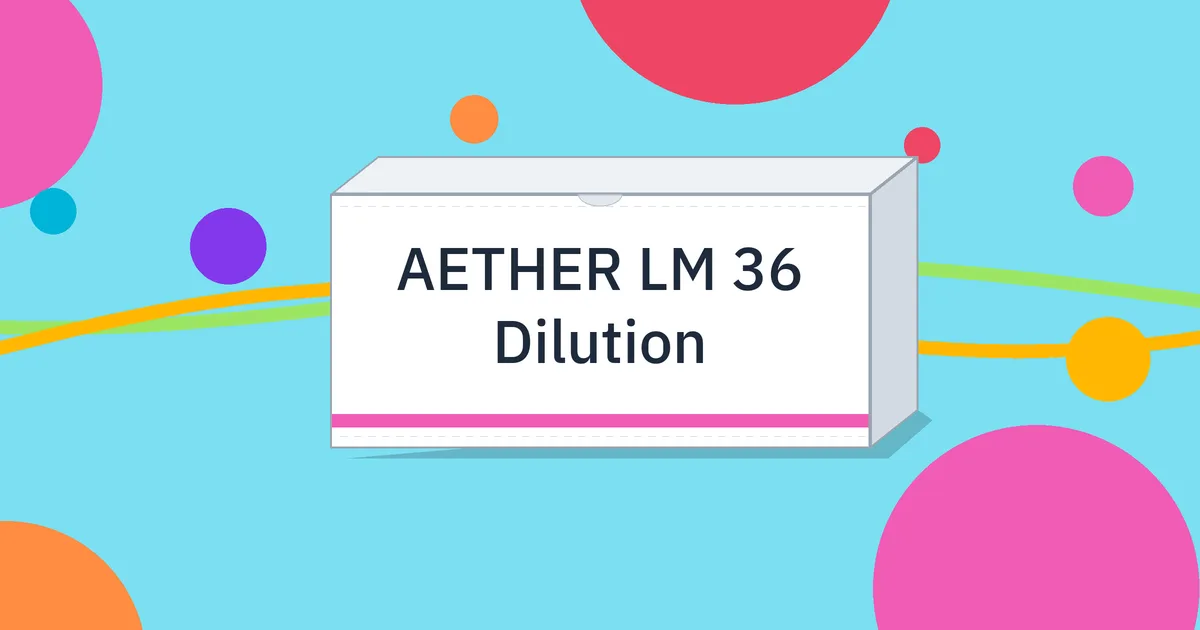 Symbolbild: Packung mit der Aufschrift AETHER LM 36 Dilution (PZN 13300583) – Verfügbarkeit und Bezug in Apotheken in Frankfurt am Main