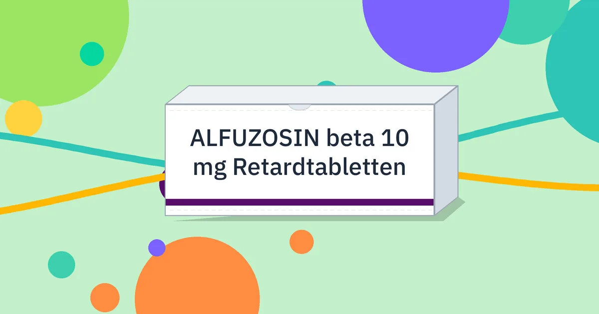 Symbolbild: Packung mit der Aufschrift ALFUZOSIN beta 10 mg Retardtabletten (PZN 04973113) – Verfügbarkeit und Bezug in Apotheken in Frankfurt am Main