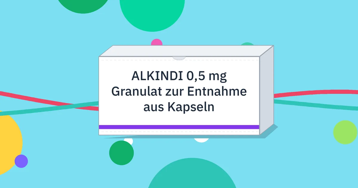 Symbolbild: Packung mit der Aufschrift ALKINDI 0,5 mg Granulat zur Entnahme aus Kapseln (PZN 13918716) – Verfügbarkeit und Bezug in Apotheken in Frankfurt am Main