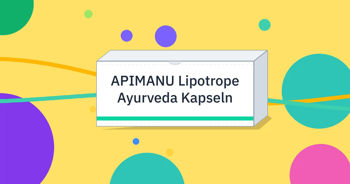 Symbolbild: Packung mit der Aufschrift APIMANU Lipotrope Ayurveda Kapseln (PZN 01079305) – Verfügbarkeit und Bezug in Apotheken in Frankfurt am Main