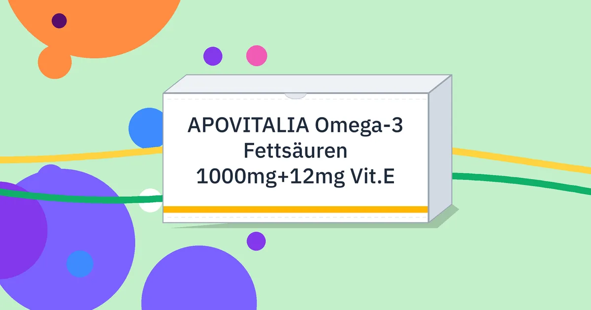 Symbolbild: Packung mit der Aufschrift APOVITALIA Omega-3 Fettsäuren 1000mg+12mg Vit.E (PZN 16778138) – Verfügbarkeit und Bezug in Apotheken in Frankfurt am Main