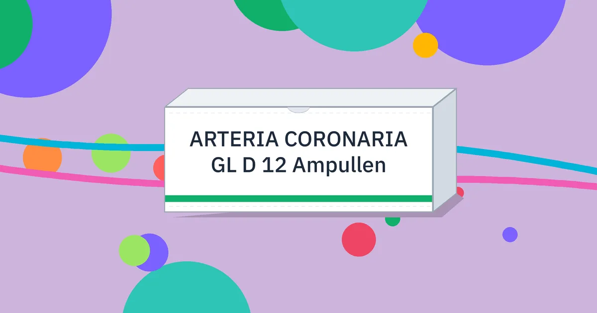 Symbolbild: Packung mit der Aufschrift ARTERIA CORONARIA GL D 12 Ampullen (PZN 03359291) – Verfügbarkeit und Bezug in Apotheken in Frankfurt am Main