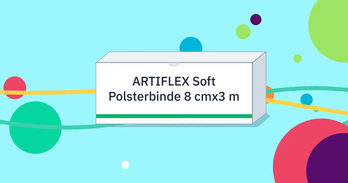 Symbolbild: Packung mit der Aufschrift ARTIFLEX Soft Polsterbinde 8 cmx3 m (PZN 09920653) – Verfügbarkeit und Bezug in Apotheken in Frankfurt am Main
