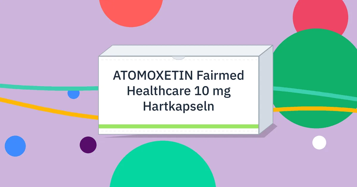 Symbolbild: Packung mit der Aufschrift ATOMOXETIN Fairmed Healthcare 10 mg Hartkapseln (PZN 16581447) – Verfügbarkeit und Bezug in Apotheken in Frankfurt am Main