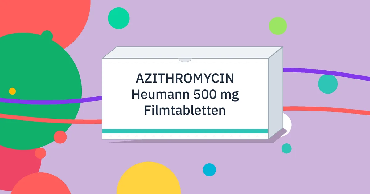 Symbolbild: Packung mit der Aufschrift AZITHROMYCIN Heumann 500 mg Filmtabletten (PZN 16598620) – Verfügbarkeit und Bezug in Apotheken in Frankfurt am Main