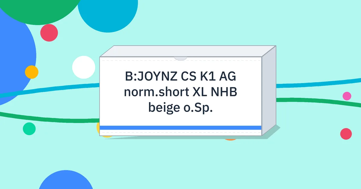 Symbolbild: Packung mit der Aufschrift B:JOYNZ CS K1 AG norm.short XL NHB beige o.Sp. (PZN 20531337) – Verfügbarkeit und Bezug in Apotheken in Frankfurt am Main