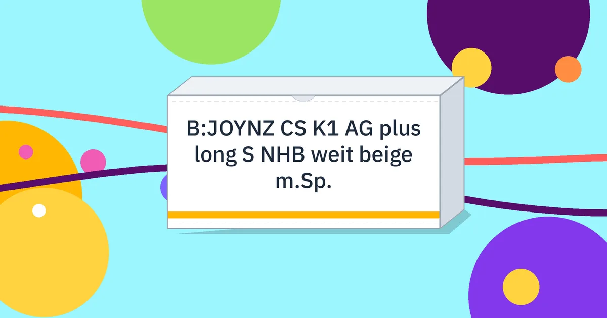 Symbolbild: Packung mit der Aufschrift B:JOYNZ CS K1 AG plus long S NHB weit beige m.Sp. (PZN 20532466) – Verfügbarkeit und Bezug in Apotheken in Frankfurt am Main