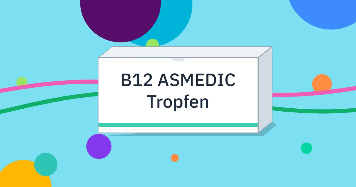 Symbolbild: Packung mit der Aufschrift B12 ASMEDIC Tropfen (PZN 01888039) – Verfügbarkeit und Bezug in Apotheken in Frankfurt am Main
