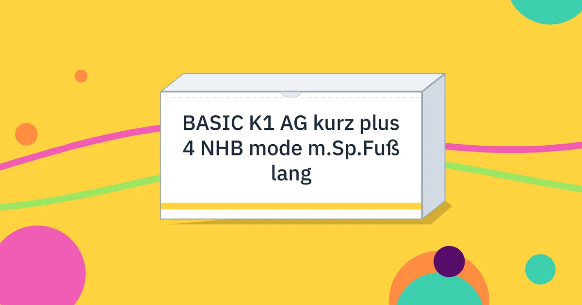 Symbolbild: Packung mit der Aufschrift BASIC K1 AG kurz plus 4 NHB mode m.Sp.Fuß lang (PZN 20261180) – Verfügbarkeit und Bezug in Apotheken in Frankfurt am Main
