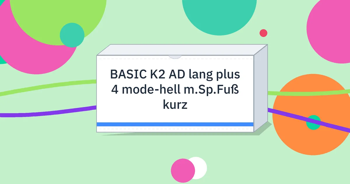 Symbolbild: Packung mit der Aufschrift BASIC K2 AD lang plus 4 mode-hell m.Sp.Fuß kurz (PZN 20264913) – Verfügbarkeit und Bezug in Apotheken in Frankfurt am Main