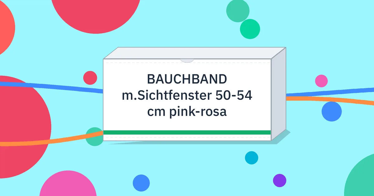 Symbolbild: Packung mit der Aufschrift BAUCHBAND m.Sichtfenster 50-54 cm pink-rosa (PZN 17837966) – Verfügbarkeit und Bezug in Apotheken in Frankfurt am Main