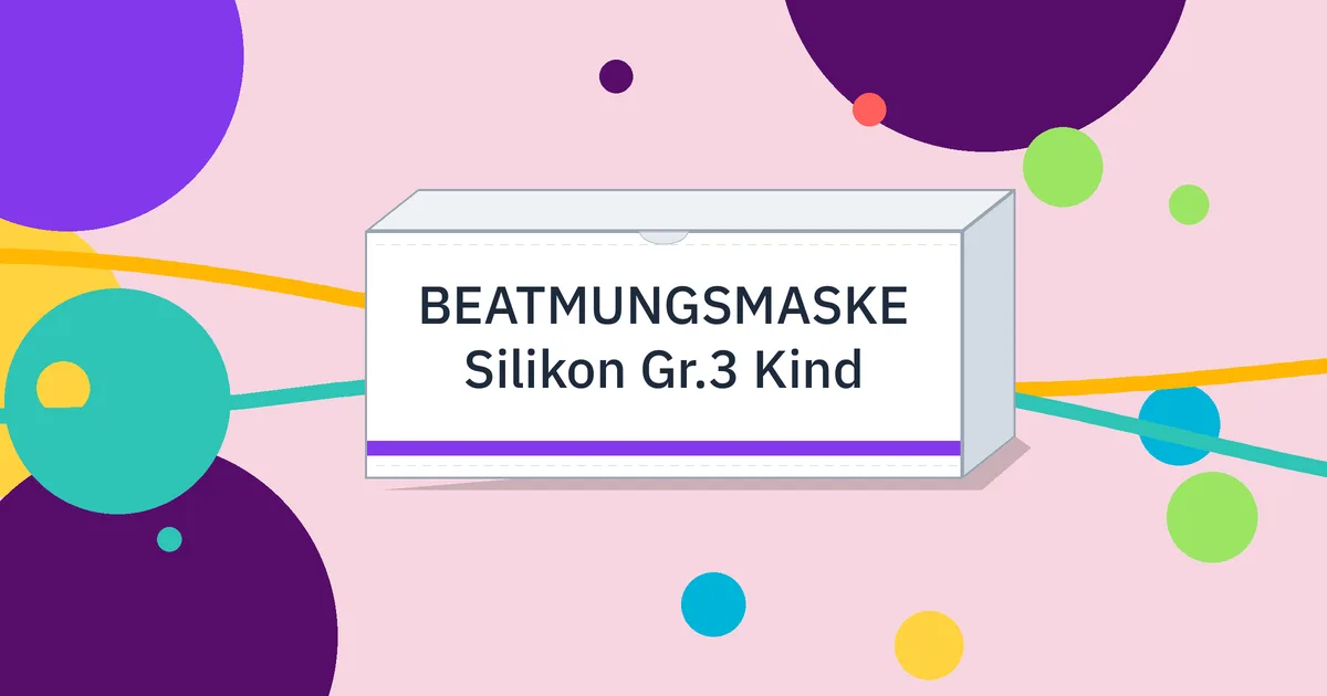 Symbolbild: Packung mit der Aufschrift BEATMUNGSMASKE Silikon Gr.3 Kind (PZN 13365878) – Verfügbarkeit und Bezug in Apotheken in Frankfurt am Main