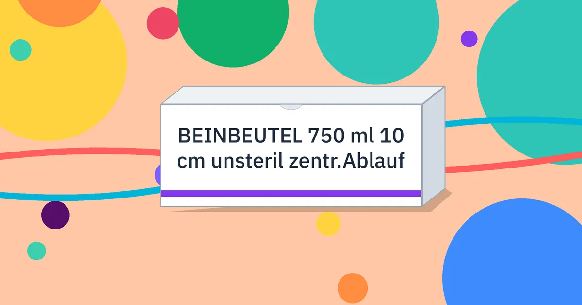 Symbolbild: Packung mit der Aufschrift BEINBEUTEL 750 ml 10 cm unsteril zentr.Ablauf (PZN 19523404) – Verfügbarkeit und Bezug in Apotheken in Frankfurt am Main