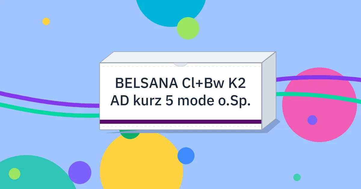 Symbolbild: Packung mit der Aufschrift BELSANA Cl+Bw K2 AD kurz 5 mode o.Sp. (PZN 12241849) – Verfügbarkeit und Bezug in Apotheken in Frankfurt am Main