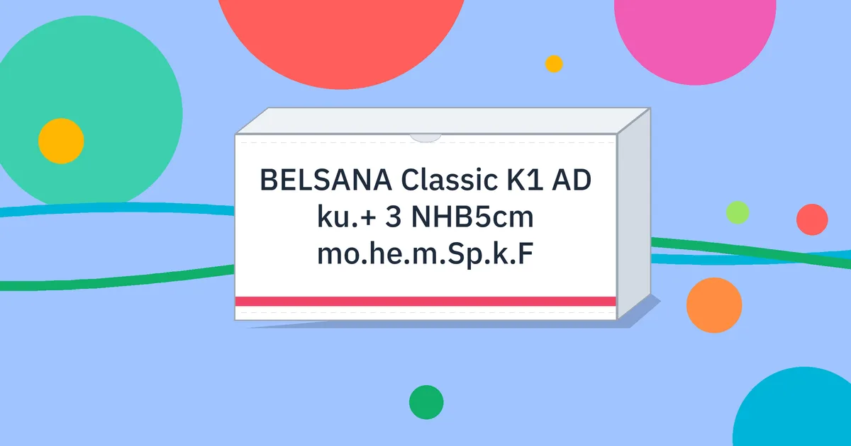 Symbolbild: Packung mit der Aufschrift BELSANA Classic K1 AD ku.+ 3 NHB5cm mo.he.m.Sp.k.F (PZN 19255493) – Verfügbarkeit und Bezug in Apotheken in Frankfurt am Main
