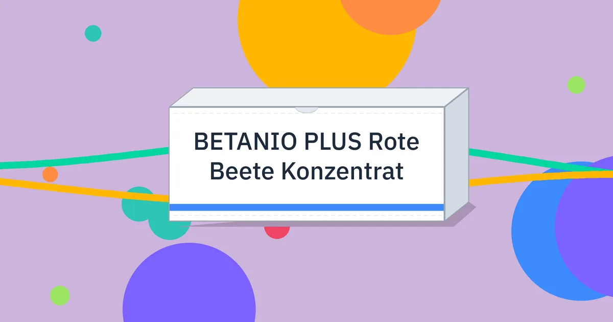 Symbolbild: Packung mit der Aufschrift BETANIO PLUS Rote Beete Konzentrat (PZN 18808607) – Verfügbarkeit und Bezug in Apotheken in Frankfurt am Main