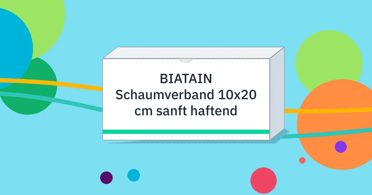 Symbolbild: Packung mit der Aufschrift BIATAIN Schaumverband 10x20 cm sanft haftend (PZN 19908819) – Verfügbarkeit und Bezug in Apotheken in Frankfurt am Main