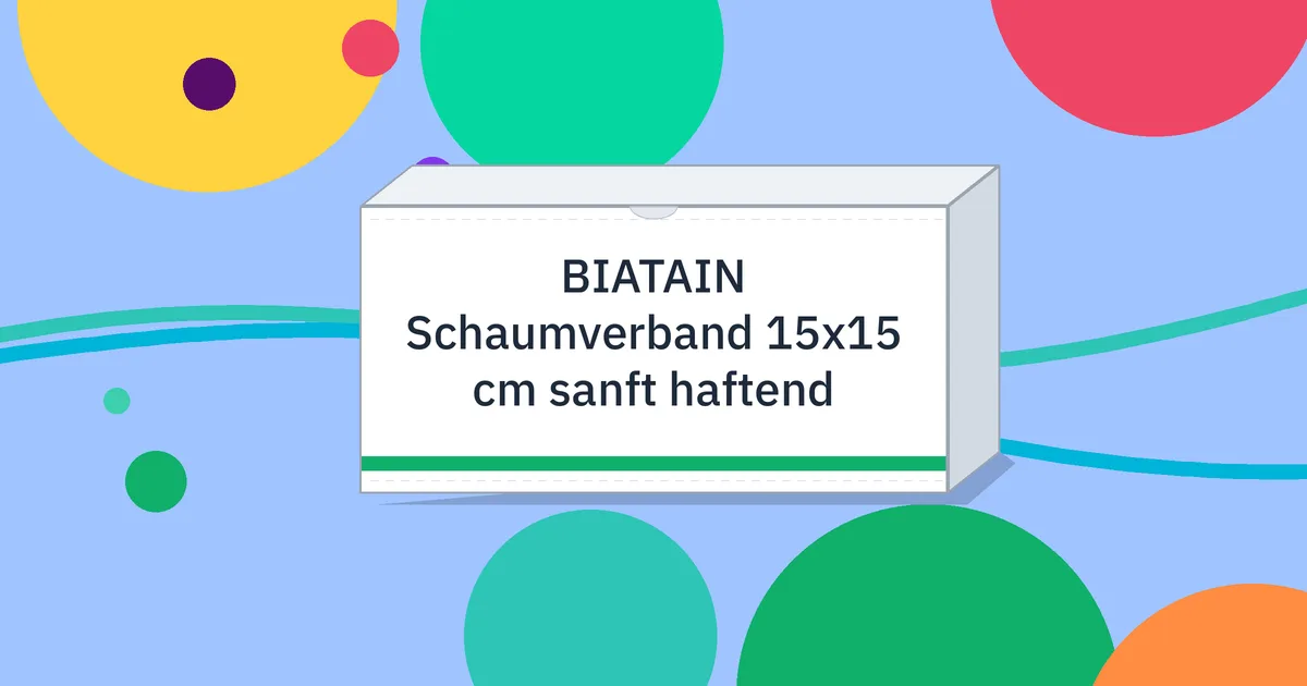 Symbolbild: Packung mit der Aufschrift BIATAIN Schaumverband 15x15 cm sanft haftend (PZN 18125340) – Verfügbarkeit und Bezug in Apotheken in Frankfurt am Main