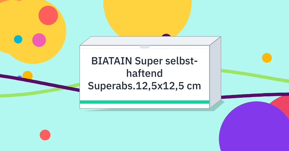 Symbolbild: Packung mit der Aufschrift BIATAIN Super selbst-haftend Superabs.12,5x12,5 cm (PZN 19689300) – Verfügbarkeit und Bezug in Apotheken in Frankfurt am Main
