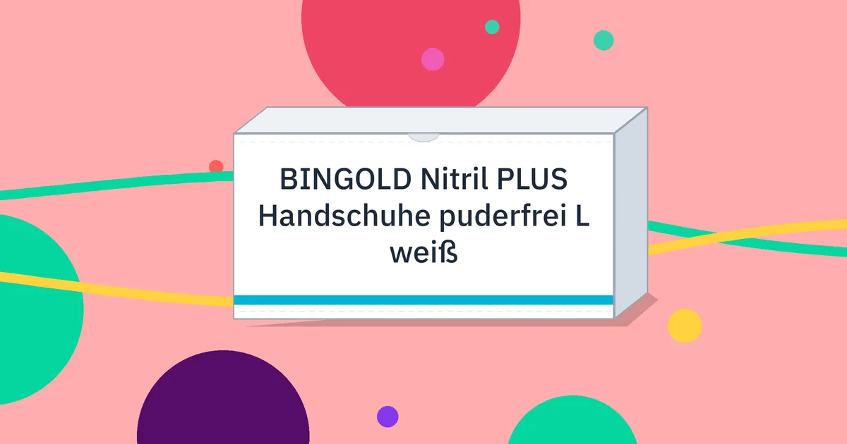 Symbolbild: Packung mit der Aufschrift BINGOLD Nitril PLUS Handschuhe puderfrei L weiß (PZN 13542174) – Verfügbarkeit und Bezug in Apotheken in Frankfurt am Main