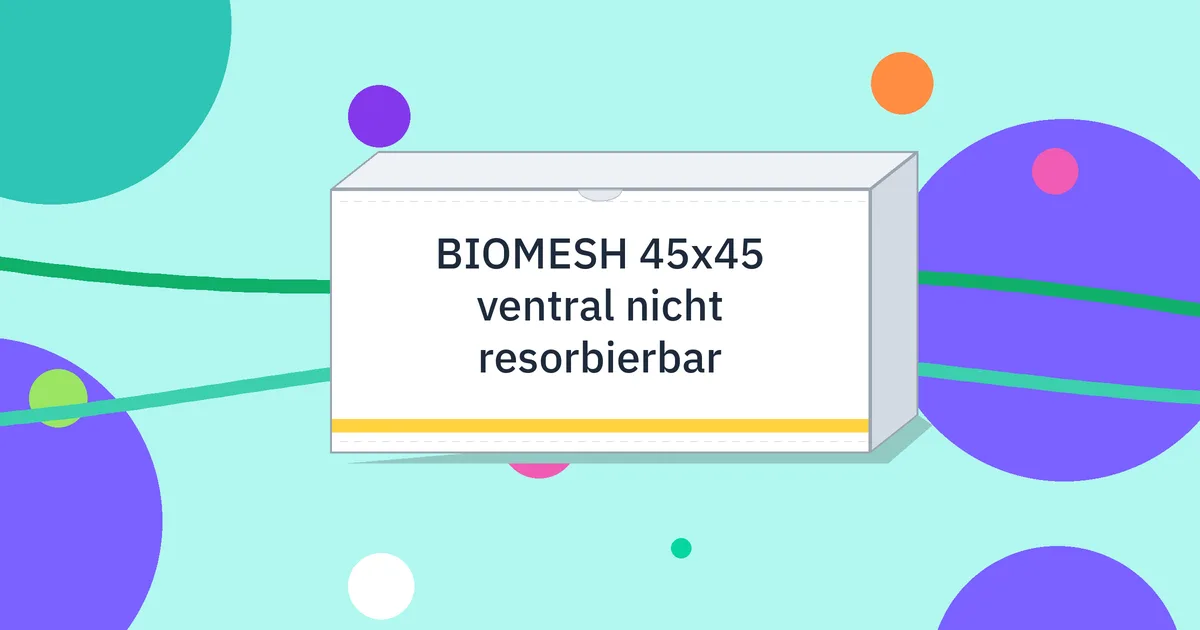 Symbolbild: Packung mit der Aufschrift BIOMESH 45x45 ventral nicht resorbierbar (PZN 19504861) – Verfügbarkeit und Bezug in Apotheken in Frankfurt am Main