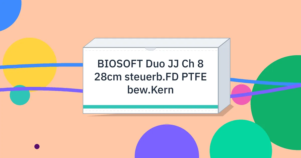 Symbolbild: Packung mit der Aufschrift BIOSOFT Duo JJ Ch 8 28cm steuerb.FD PTFE bew.Kern (PZN 17509854) – Verfügbarkeit und Bezug in Apotheken in Frankfurt am Main