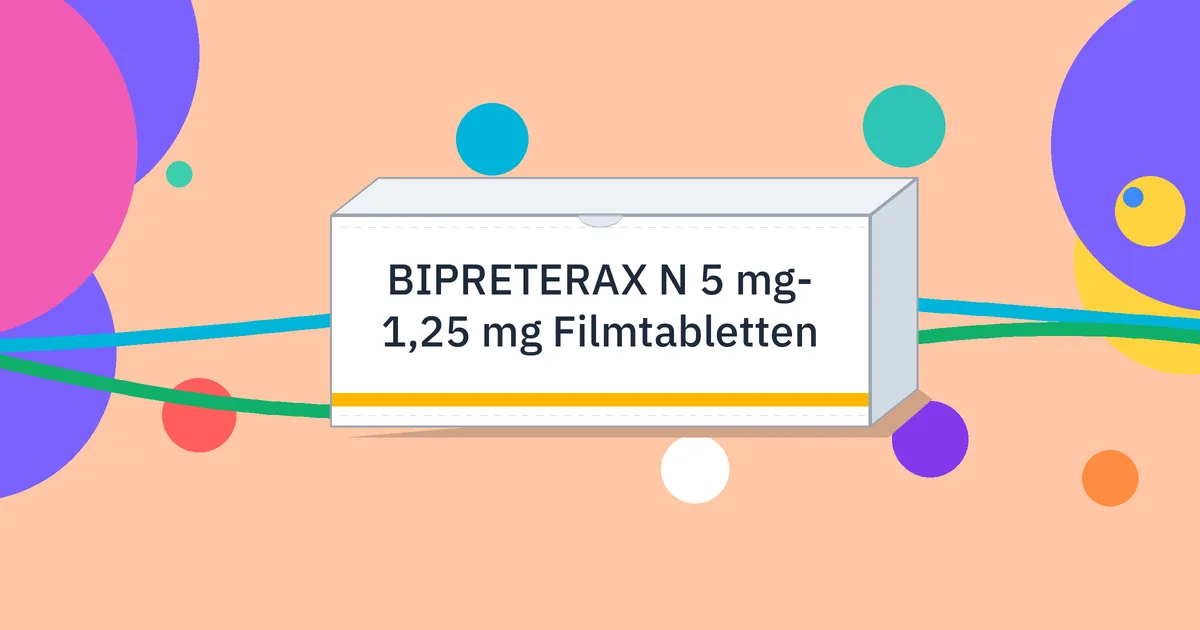 Symbolbild: Packung mit der Aufschrift BIPRETERAX N 5 mg-1,25 mg Filmtabletten (PZN 01647560) – Verfügbarkeit und Bezug in Apotheken in Frankfurt am Main