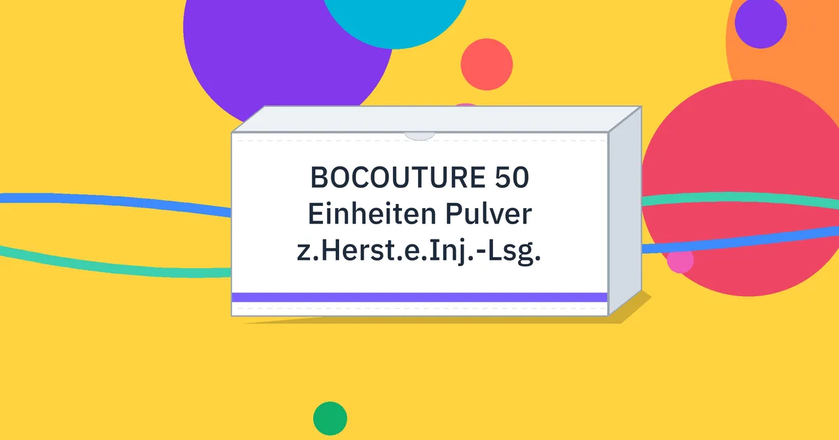 Symbolbild: Packung mit der Aufschrift BOCOUTURE 50 Einheiten Pulver z.Herst.e.Inj.-Lsg. (PZN 16833771) – Verfügbarkeit und Bezug in Apotheken in Frankfurt am Main