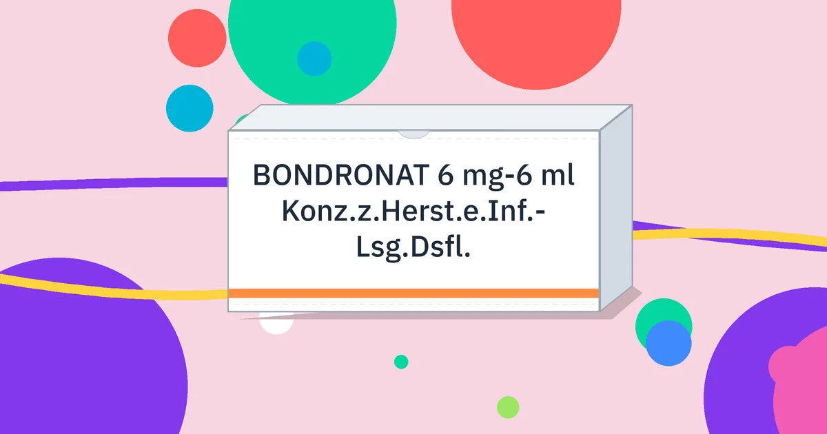 Symbolbild: Packung mit der Aufschrift BONDRONAT 6 mg-6 ml Konz.z.Herst.e.Inf.-Lsg.Dsfl. (PZN 09384516) – Verfügbarkeit und Bezug in Apotheken in Frankfurt am Main
