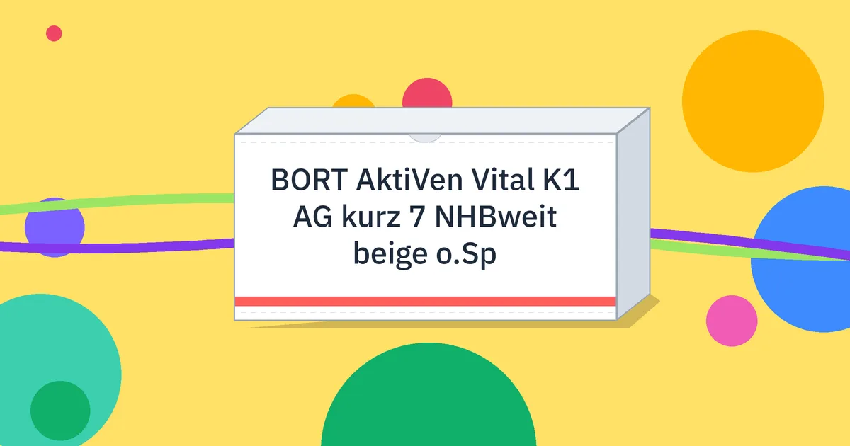 Symbolbild: Packung mit der Aufschrift BORT AktiVen Vital K1 AG kurz 7 NHBweit beige o.Sp (PZN 13731030) – Verfügbarkeit und Bezug in Apotheken in Frankfurt am Main