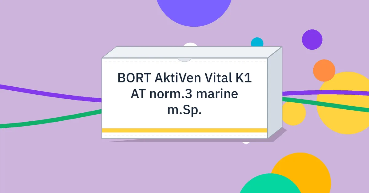 Symbolbild: Packung mit der Aufschrift BORT AktiVen Vital K1 AT norm.3 marine m.Sp. (PZN 13741152) – Verfügbarkeit und Bezug in Apotheken in Frankfurt am Main