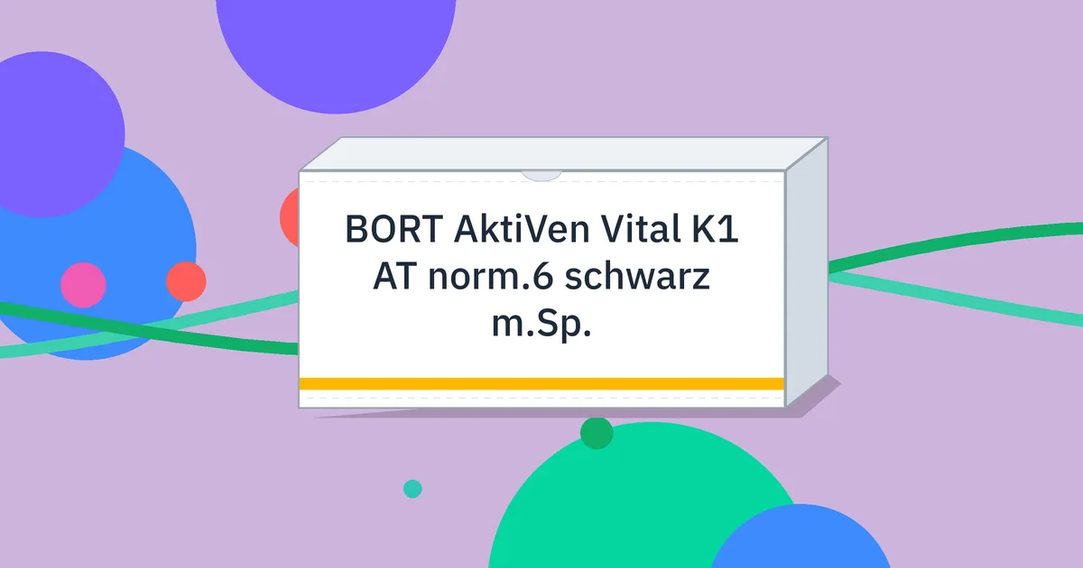 Symbolbild: Packung mit der Aufschrift BORT AktiVen Vital K1 AT norm.6 schwarz m.Sp. (PZN 13739853) – Verfügbarkeit und Bezug in Apotheken in Frankfurt am Main