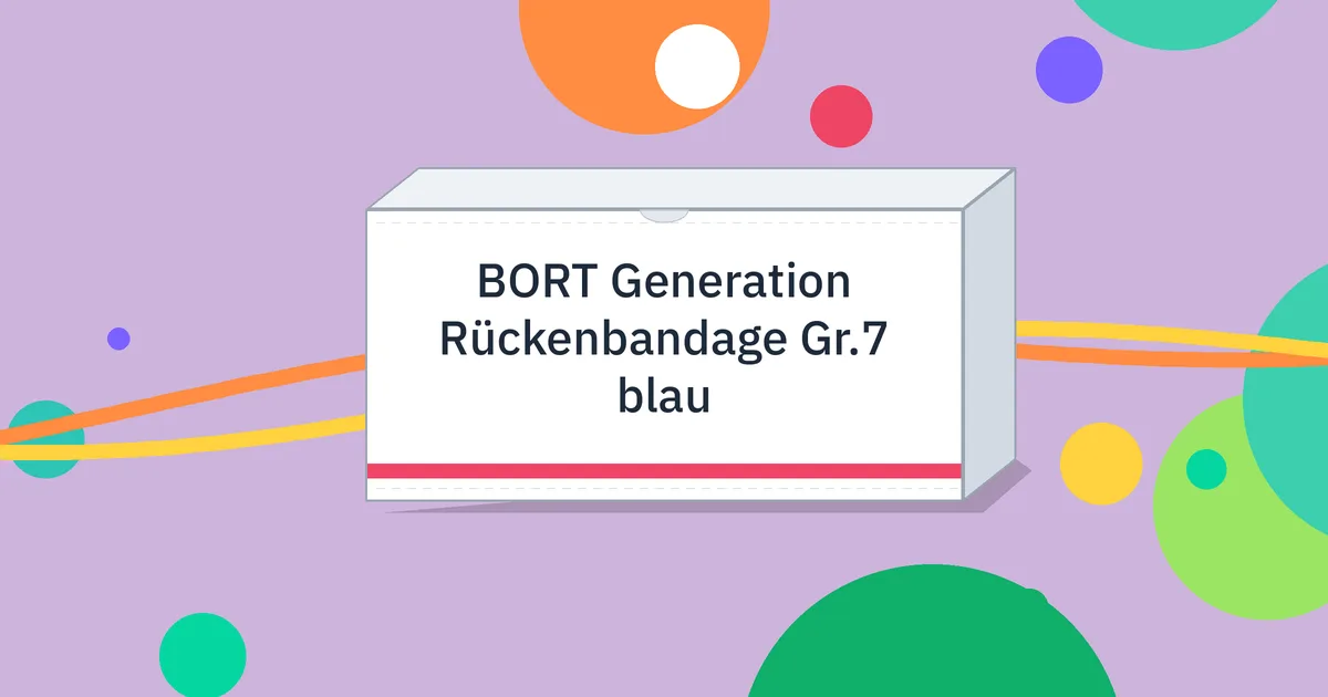Symbolbild: Packung mit der Aufschrift BORT Generation Rückenbandage Gr.7 blau (PZN 12573669) – Verfügbarkeit und Bezug in Apotheken in Frankfurt am Main