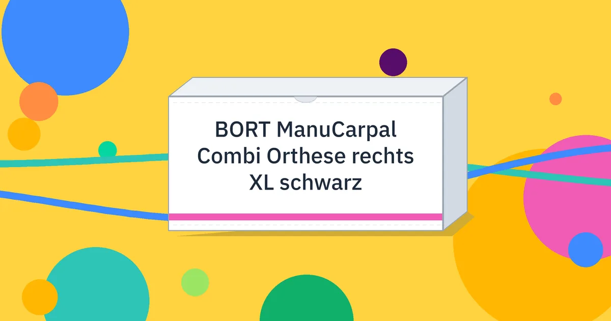 Symbolbild: Packung mit der Aufschrift BORT ManuCarpal Combi Orthese rechts XL schwarz (PZN 02766479) – Verfügbarkeit und Bezug in Apotheken in Frankfurt am Main
