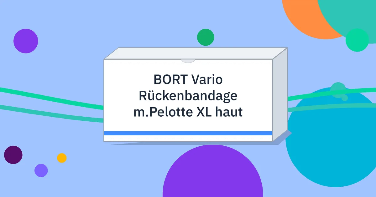 Symbolbild: Packung mit der Aufschrift BORT Vario Rückenbandage m.Pelotte XL haut (PZN 04100655) – Verfügbarkeit und Bezug in Apotheken in Frankfurt am Main
