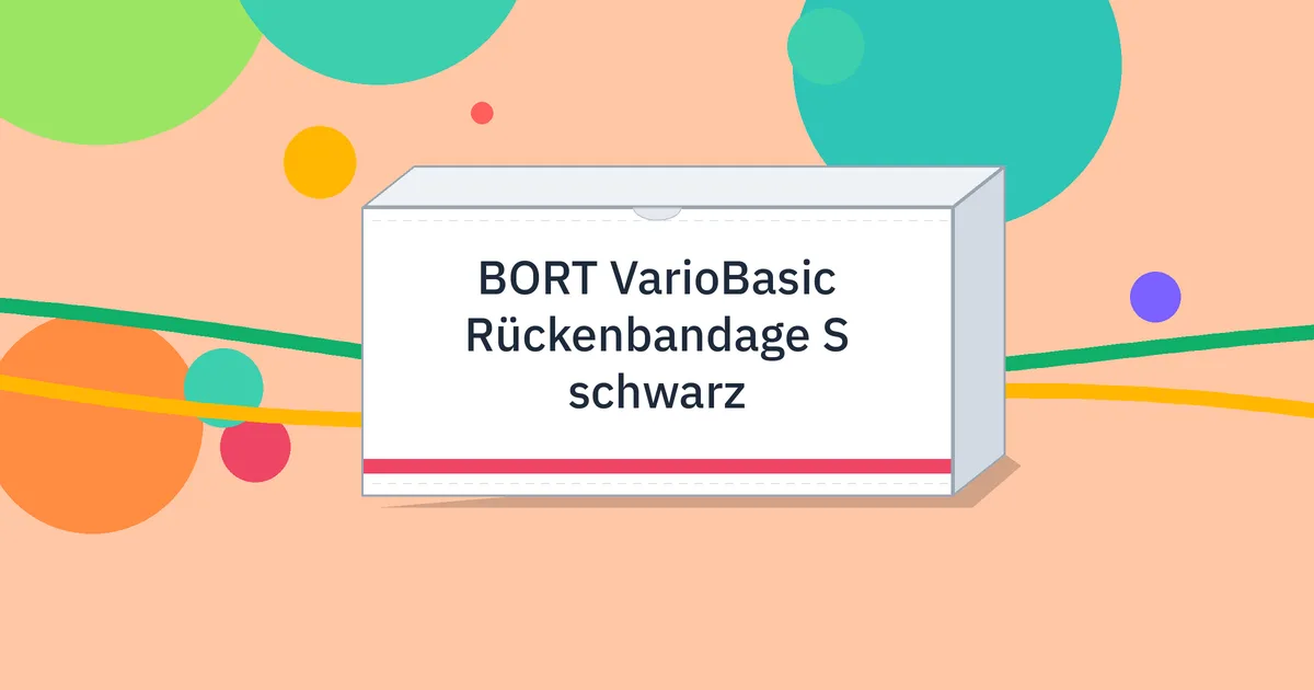 Symbolbild: Packung mit der Aufschrift BORT VarioBasic Rückenbandage S schwarz (PZN 04737950) – Verfügbarkeit und Bezug in Apotheken in Frankfurt am Main