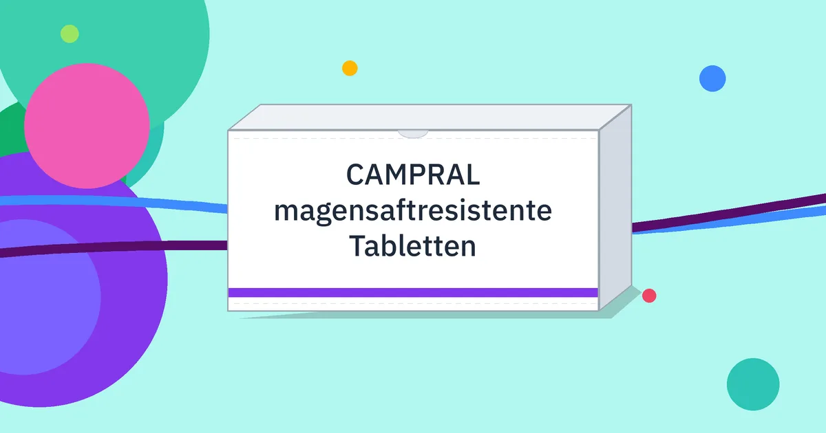 Symbolbild: Packung mit der Aufschrift CAMPRAL magensaftresistente Tabletten (PZN 13784925) – Verfügbarkeit und Bezug in Apotheken in Frankfurt am Main